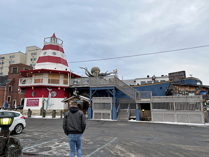 The lighthouse beckons seafood lovers like a maritime mirage in landlocked Scranton. Who needs an ocean when you've got chowder this good? 