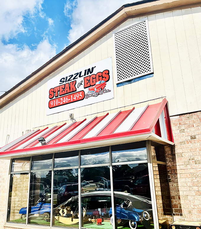 The vintage car bursting from the entrance says it all &ndash; this isn't just breakfast, it's a full-throttle Southern Pines experience. 