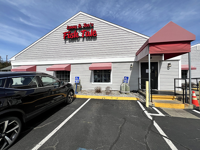 The classic white clapboard exterior of Lenny & Joe's stands like a beacon for seafood lovers&mdash;New England architecture that practically whispers "fresh catch inside."