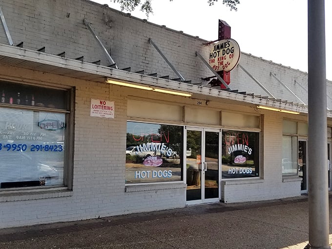 The unassuming exterior of Jimmie's Hot Dogs stands as a beacon of hope for hungry travelers &ndash; proof that culinary treasures often hide in plain sight.