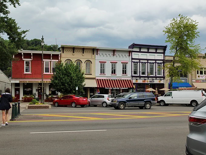 Broadway's rainbow of storefronts isn't just architectural eye candy&mdash;it's the beating heart of Granville where locals and visitors mingle under vintage awnings.