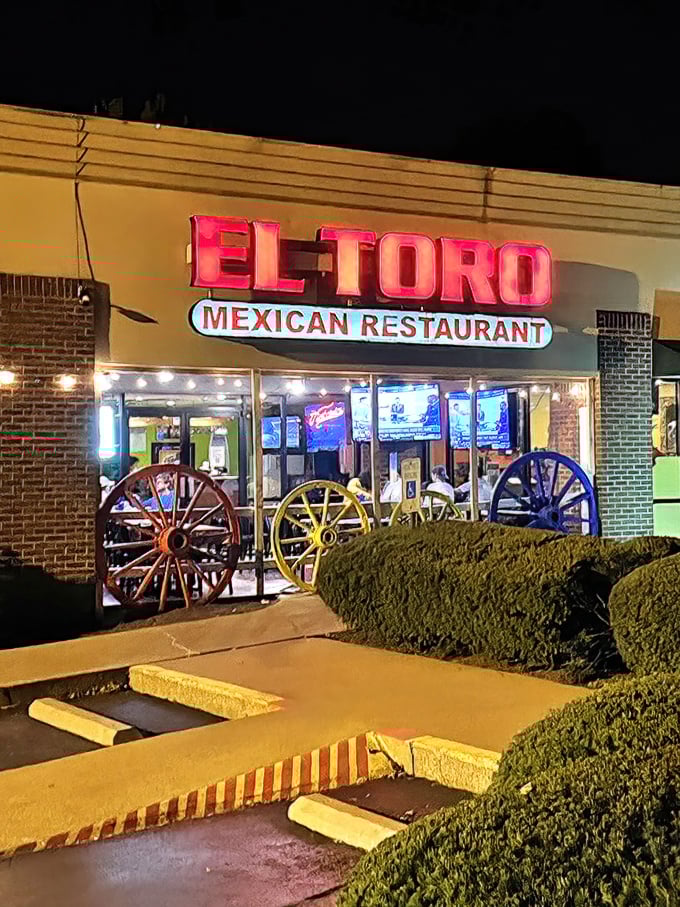 Welcome to El Toro, where the colorful wagon wheels out front are like a mariachi band for your eyes!