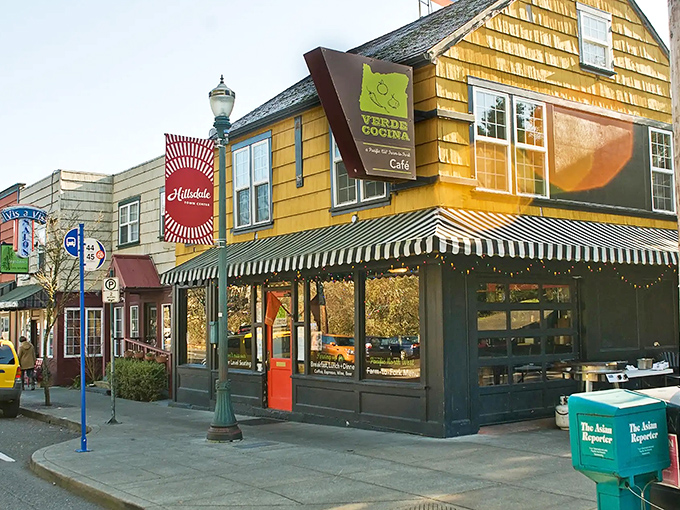 The cheerful yellow exterior of Verde Cocina stands out like a culinary lighthouse on Hillsdale's main drag, beckoning hungry travelers with promises of farm-fresh Mexican cuisine.