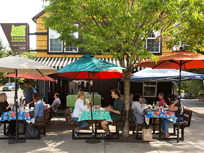 The cheerful yellow exterior of Verde Cocina stands out like a culinary lighthouse on Hillsdale's main drag, beckoning hungry travelers with promises of farm-fresh Mexican cuisine.