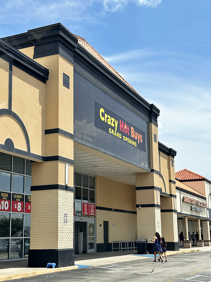 The storefront beckons like a retail siren song, with those magical daily price points displayed front and center. Bargain paradise awaits!