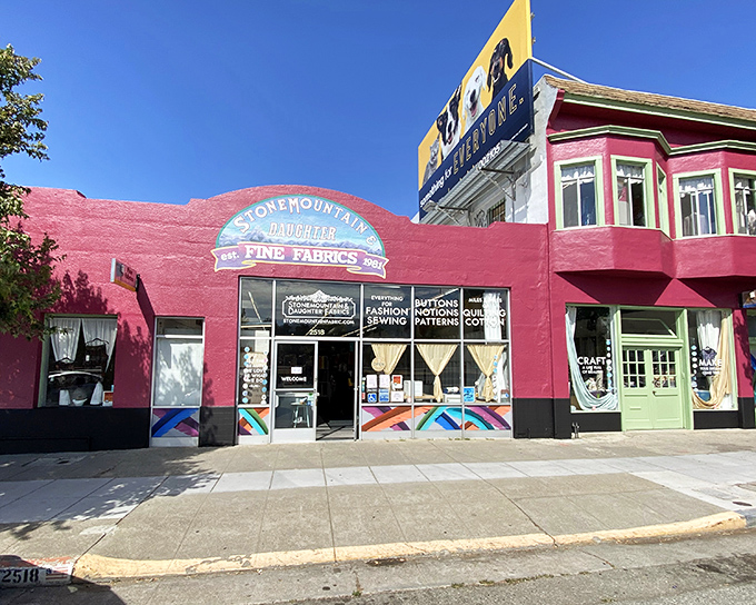The pink facade of Stonemountain & Daughter stands proudly on Berkeley's Shattuck Avenue like a textile temple beckoning creative souls from miles around.