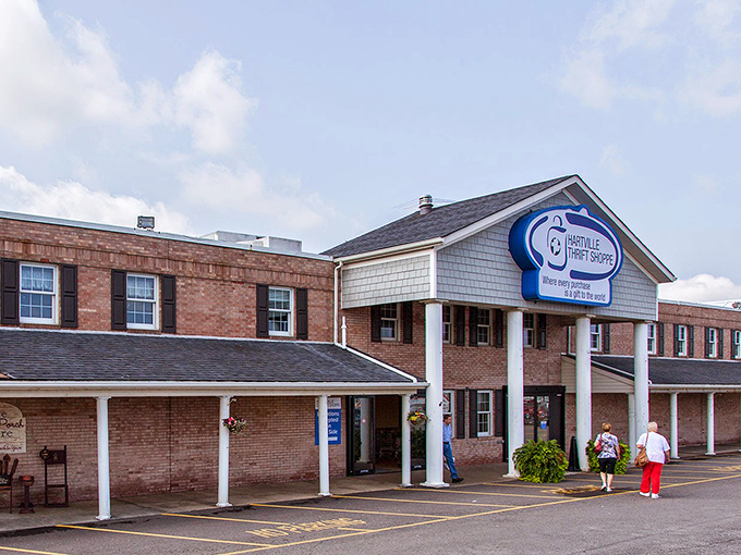 The colonial-style facade of Hartville Thrift Shoppe promises treasure hunting adventures behind those brick walls. Like a secondhand Narnia, it beckons bargain seekers from across Ohio.