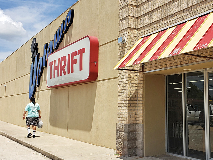 Welcome to bargain paradise! Uptown Thrift's unassuming exterior hides a treasure trove of secondhand wonders waiting to be discovered.