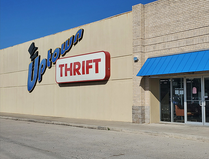 Welcome to bargain paradise! Uptown Thrift's unassuming exterior hides a treasure trove of secondhand wonders waiting to be discovered.