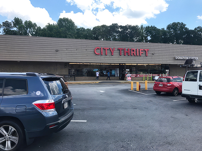 The unassuming exterior of City Thrift in Lilburn hides a treasure trove within, like finding the Batcave behind Wayne Manor's bookshelf.