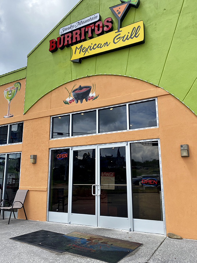 The lime green exterior of Smoky Mountain Burritos stands out like a mariachi band at a library—bold, unapologetic, and promising a good time.