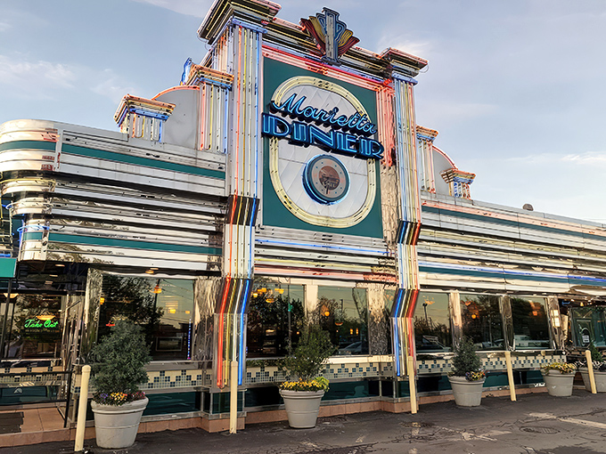 The chrome exterior of Marietta Diner gleams like a beacon of hope for the hungry. This isn't just a restaurant&mdash;it's a shining temple of comfort food.