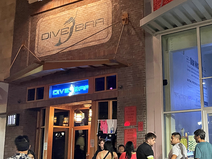 The unassuming brick exterior of Dive Bar belies the underwater fantasy waiting inside. Like finding Narnia in a wardrobe, but wetter.