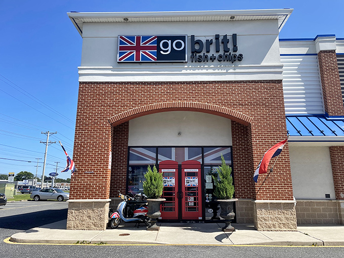The Union Jack flutters proudly above Go Brit!'s entrance, where even the planters and red telephone booth doors scream "London calling!" A British invasion in Delaware.