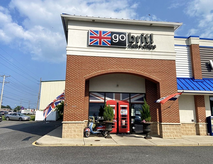 The Union Jack flutters proudly above Go Brit!'s entrance, where even the planters and red telephone booth doors scream "London calling!" A British invasion in Delaware.