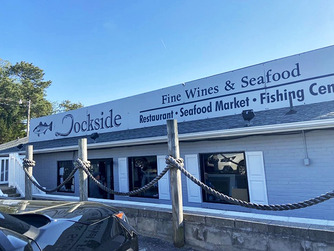 Hoist the sails! The unassuming exterior at Dockside is where seafood dreams come true.