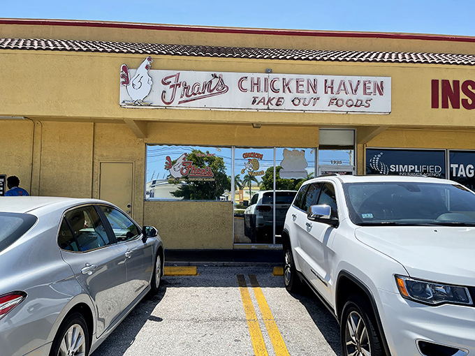 The unassuming yellow exterior of Fran's Chicken Haven proves once again that culinary treasures often hide in plain sight.