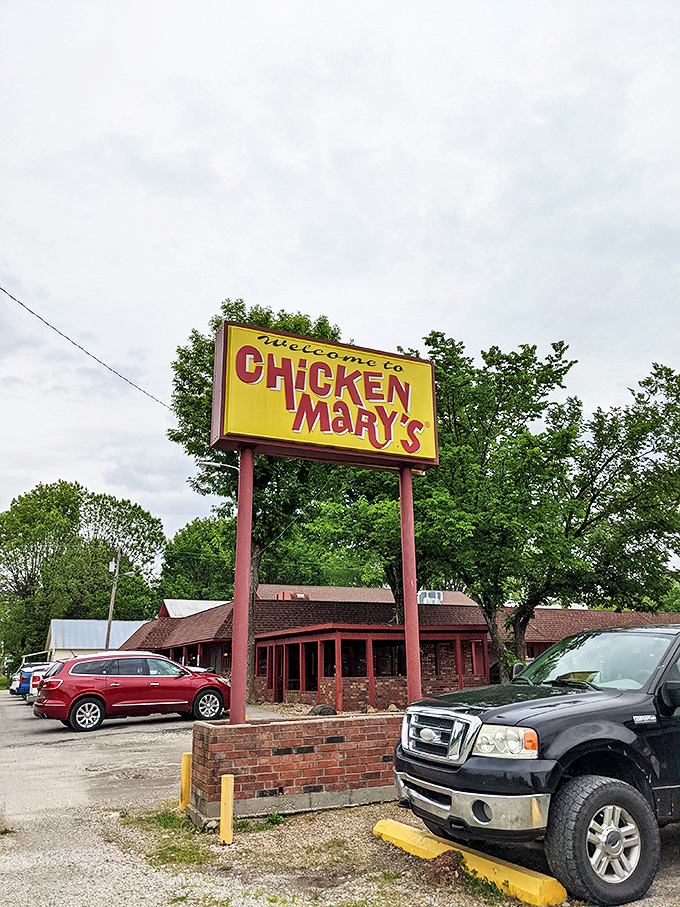 The bright yellow sign beckons like a lighthouse for hungry travelers. Chicken Mary's unpretentious exterior promises what truly matters: legendary fried chicken worth the journey.
