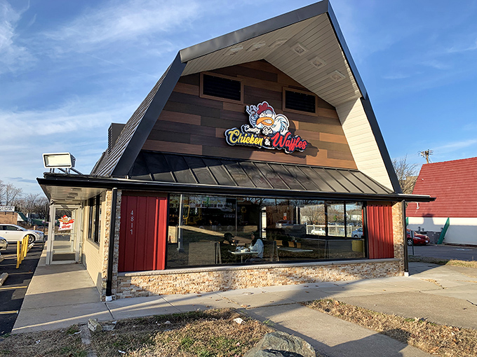 That A-frame roof isn't just architectural flair&mdash;it's a beacon calling hungry souls to chicken paradise in Marlow Heights.