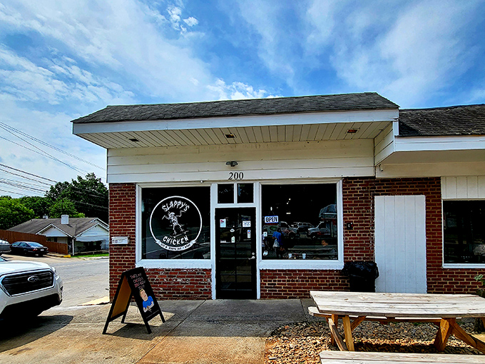 The unassuming brick storefront houses culinary treasures that locals whisper about. That dancing skeleton logo? A hint at the life-changing experience awaiting inside. 