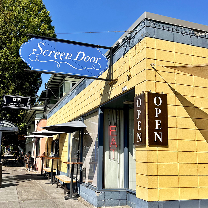 The sunshine-yellow exterior of Screen Door stands out on East Burnside like a beacon of Southern comfort in the Pacific Northwest.