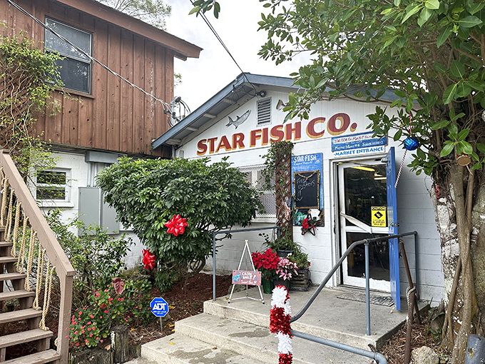 The unassuming entrance to seafood paradise. No fancy signage needed when the fish speaks for itself.