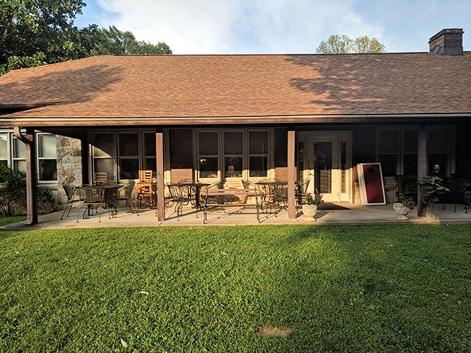 The rustic stone exterior and covered porch of Hilltop Restaurant isn't trying to impress anyone&mdash;and that's precisely why it does.