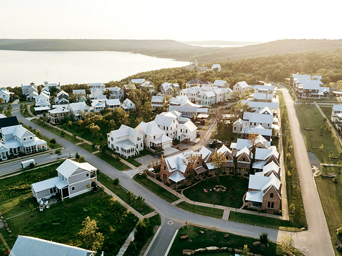 From above, Carlton Landing resembles a dream community where Norman Rockwell might vacation &ndash; pristine homes dotting the shoreline of Lake Eufaula's endless blue expanse. 