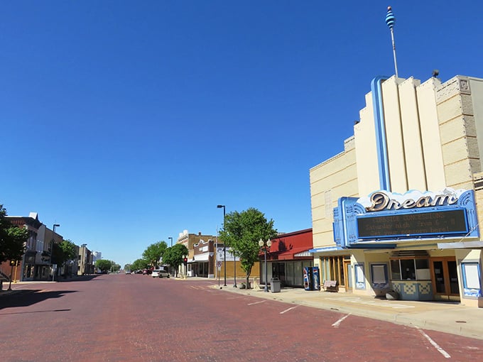 Downtown Russell's brick streets and historic facades transport you to simpler times, while that impossibly blue Kansas sky promises adventure around every corner.