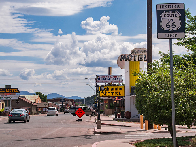 Route 66 perfection in living color! Williams' main drag offers that magical small-town vibe where history and modern comforts collide under Arizona's impossibly blue skies.