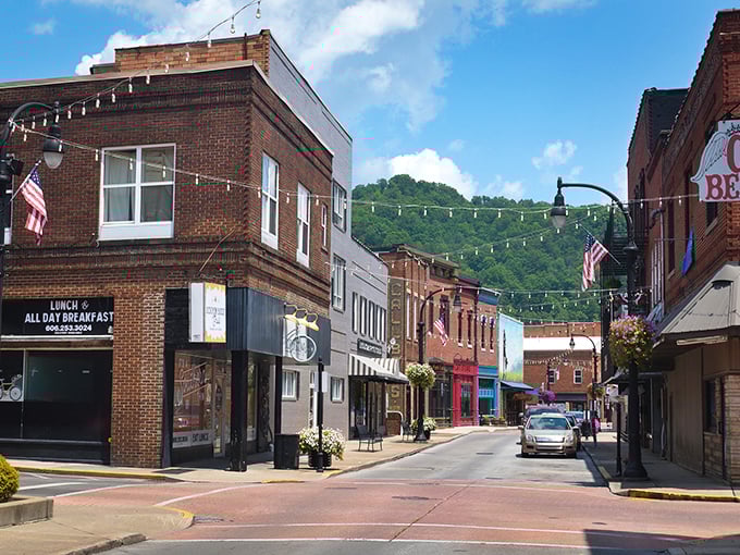 Downtown Pikeville greets you with that perfect small-town charm where the historic courthouse stands proudly against a backdrop of Appalachian mountains and blue skies.
