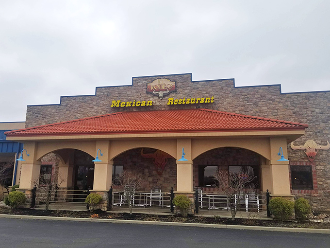 El Rodeo East's stone facade and terracotta roof stand like a delicious mirage in Richmond, promising authentic flavors behind those welcoming arches.