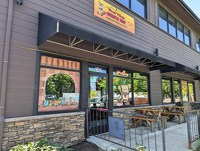 The unassuming exterior of Wood Village Burrito Shop might not scream "culinary destination," but like any great treasure, the real magic happens once you step inside.