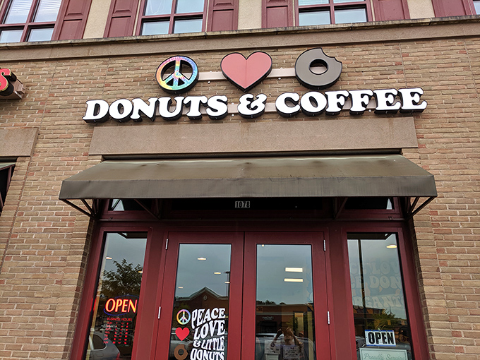 The groovy storefront beckons with its peace sign, heart, and donut logo&mdash;a psychedelic promise of sweet treats that would make Woodstock attendees proud.