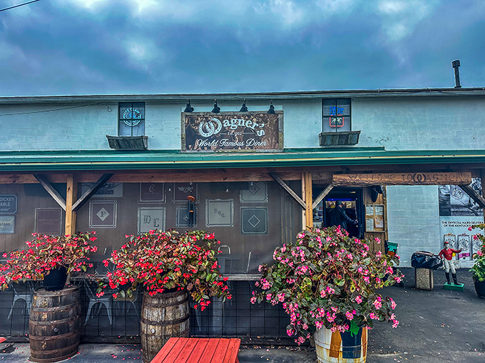 Wagner's exterior welcomes you with rustic charm and flower-filled barrels &ndash; like your favorite aunt's porch, if your aunt lived next door to Churchill Downs.