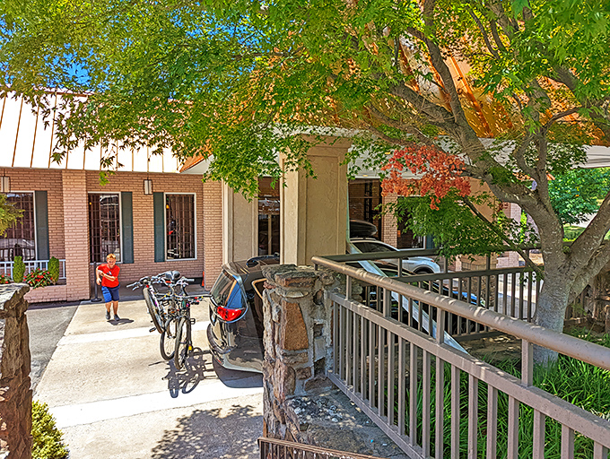 
The welcoming entrance to Myrtie Mae's promises Ozark hospitality before you even step inside. That copper roof practically winks at you on sunny days.