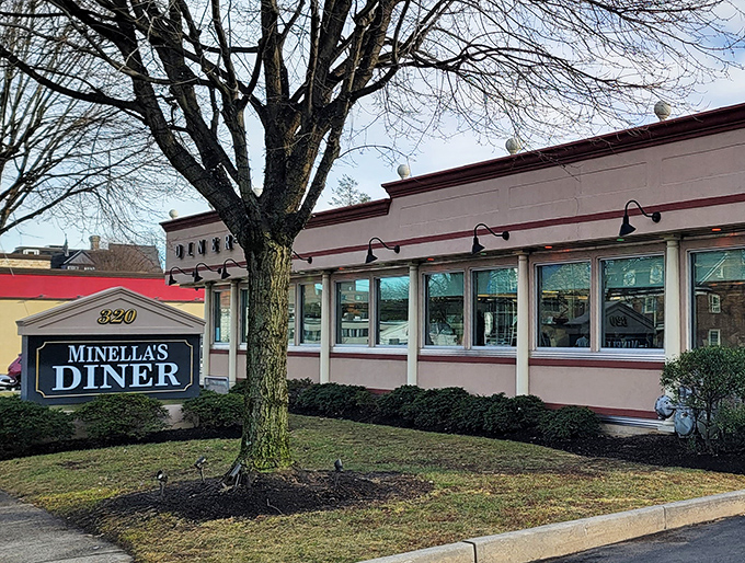 Minella's classic exterior stands as a beacon of comfort food in Wayne, beckoning hungry travelers with its timeless diner charm.
