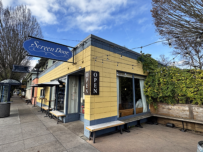 The sunshine-yellow exterior of Screen Door stands out on East Burnside like a beacon of Southern comfort in the Pacific Northwest.