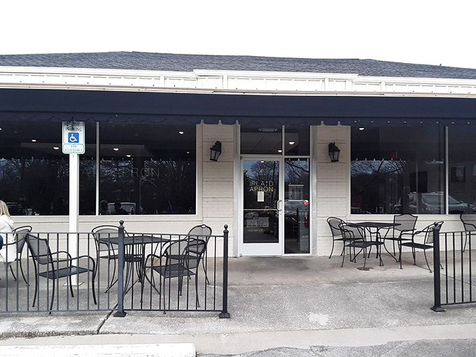 The unassuming exterior of The Plaid Apron belies the culinary magic happening inside. Like finding a secret clubhouse for breakfast enthusiasts.
