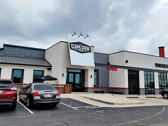 The unassuming exterior of Clark Crew BBQ&mdash;proof that the best barbecue joints often hide in plain sight, like culinary speakeasies for meat lovers.