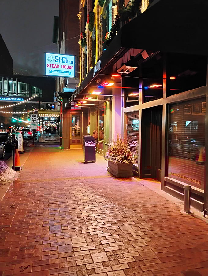 The historic brick fa&ccedil;ade of St. Elmo Steak House stands proudly on Illinois Street, a culinary landmark that's been tempting Indianapolis carnivores for generations.