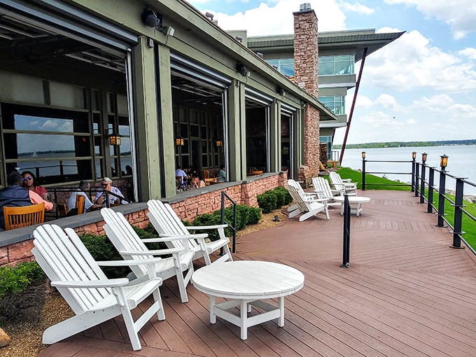 The lakeside patio at Redrock Canyon Grill offers the kind of view that makes even a mediocre meal memorable. Fortunately, the food is anything but mediocre.