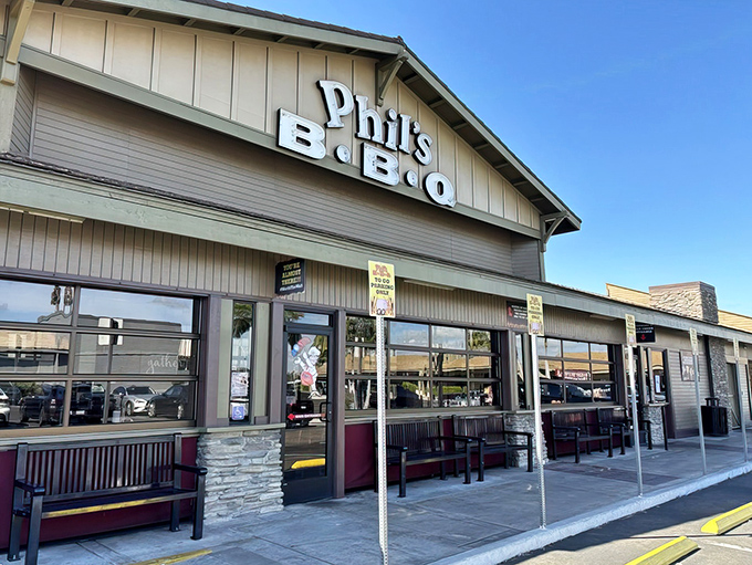 The promised land of mesquite-grilled goodness beckons with its rustic charm. Phil's BBQ's exterior is like a BBQ beacon calling hungry souls home.
