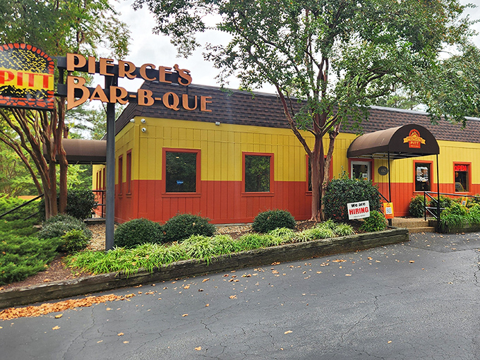That sunshine-yellow building isn't playing hard to get. Pierce's announces its barbecue brilliance from a mile away, like a beacon for hungry souls.