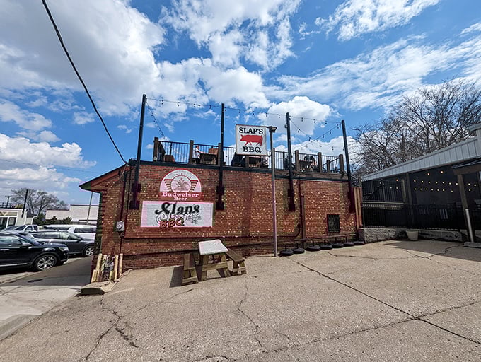 The brick fortress of flavor stands unassuming on a Kansas City corner, string lights hinting at the magic happening inside.