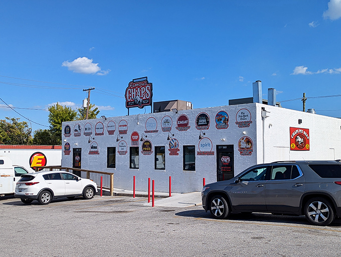 The white brick fortress of flavor, adorned with badges of honor from food shows that discovered what Baltimore locals always knew.