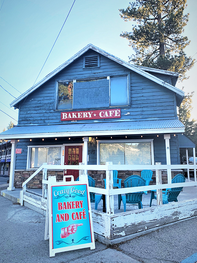 The blue clapboard exterior with turquoise Adirondack chairs isn't just mountain-town charming&mdash;it's a beacon for carb enthusiasts seeking their next sugar high.