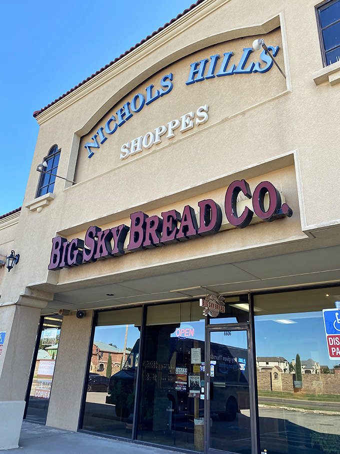 The bold red lettering against the beige facade announces your arrival at carb heaven&mdash;Big Sky Bread Co. in the Nichols Hills Shoppes. 