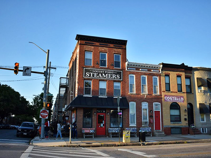 That iconic vertical "STEAMERS" sign is like a lighthouse for the hungry, guiding seafood pilgrims to this brick corner of Baltimore's Locust Point neighborhood.