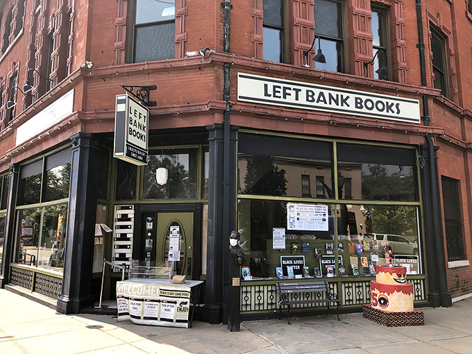 The gorgeous brick facade of Left Bank Books stands like a literary fortress in St. Louis' Central West End, promising adventures between covers instead of passport stamps.